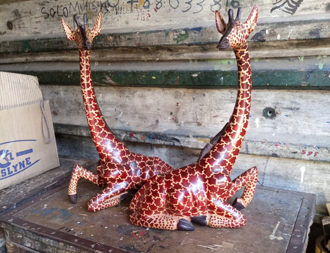 Sitting Giraffe Safari Animal Wood Carving Original Kamba Tribe Art ...