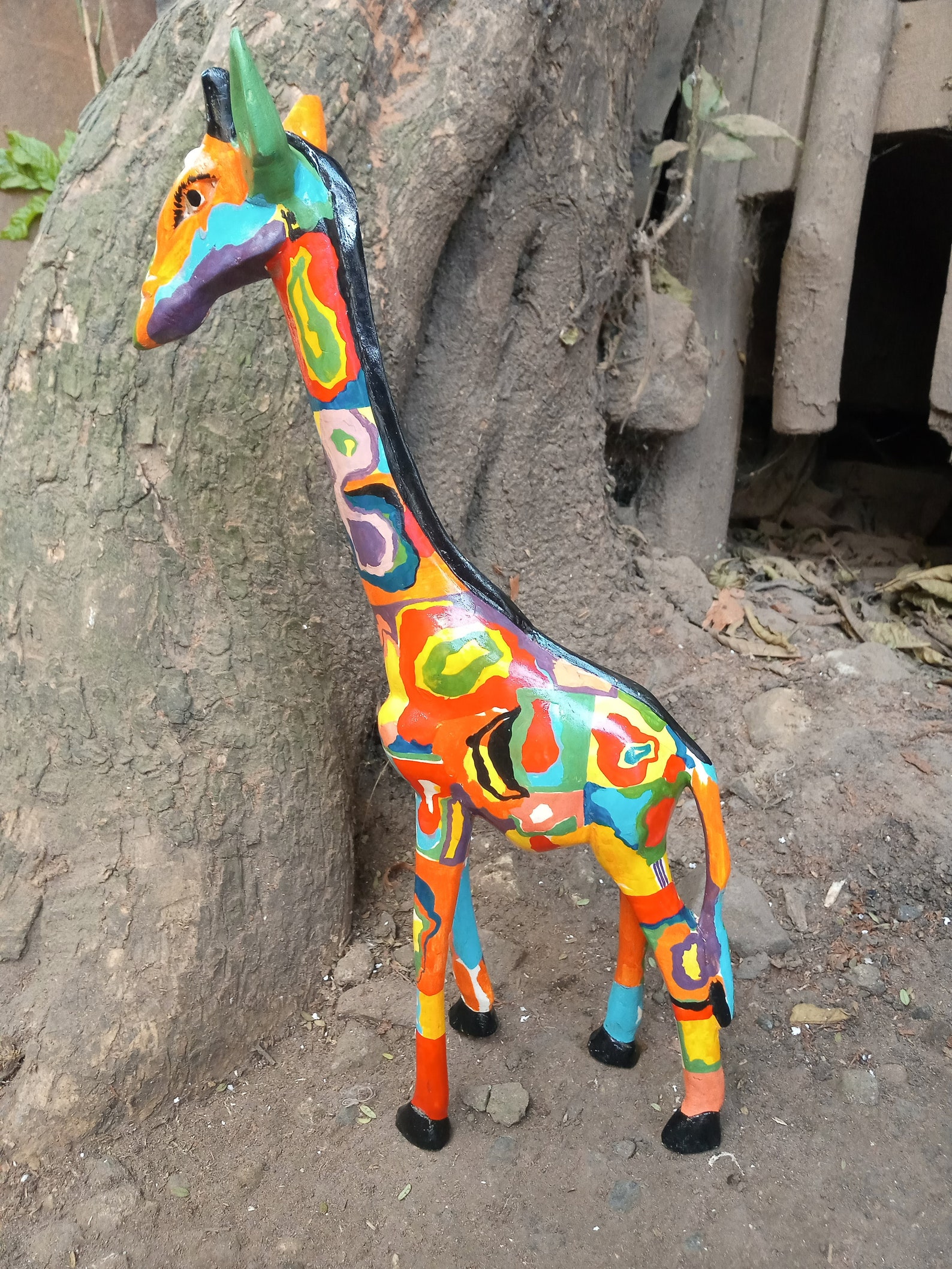 Jacaranda Wood Giraffe Multicolor Original Kamba Painted Tribal Coffee ...