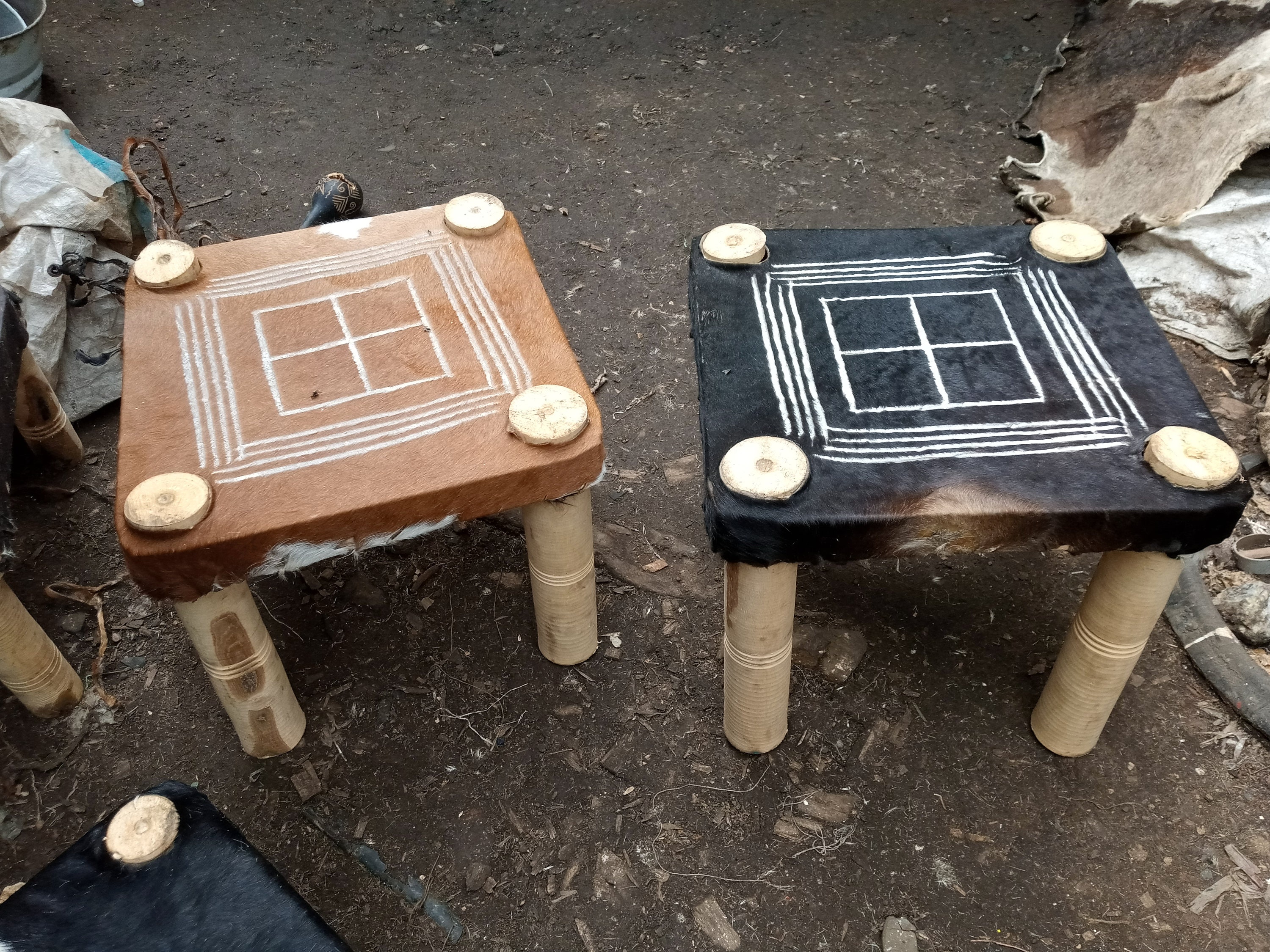 Kenya Kamba Tribe Stool Chair Square Triangle Cowhide - Etsy