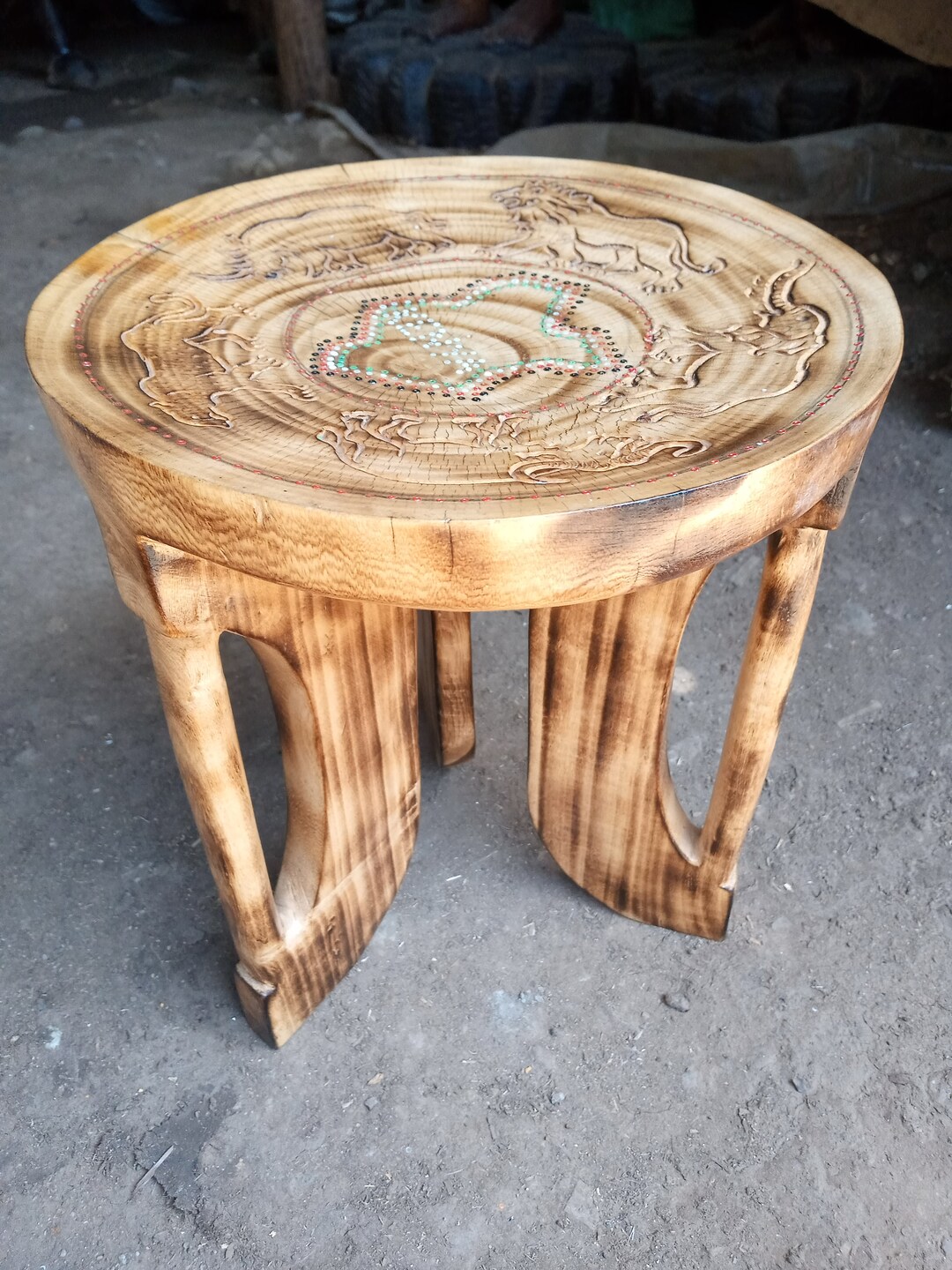 Kenya Kamba Tribe Stool Chair Beads Solid 1-piece Olivewood African ...