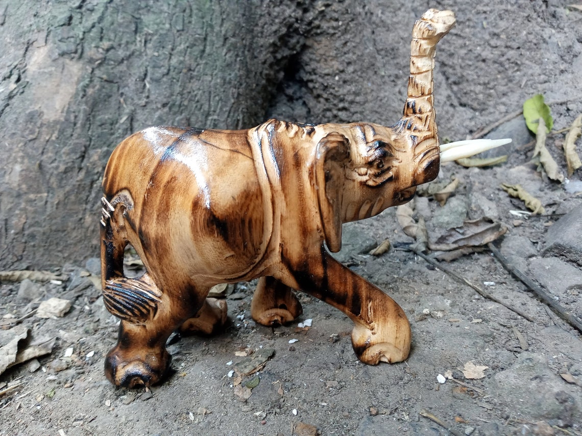 Raging Adult African Elephant Statue Olivewood Carving | Etsy