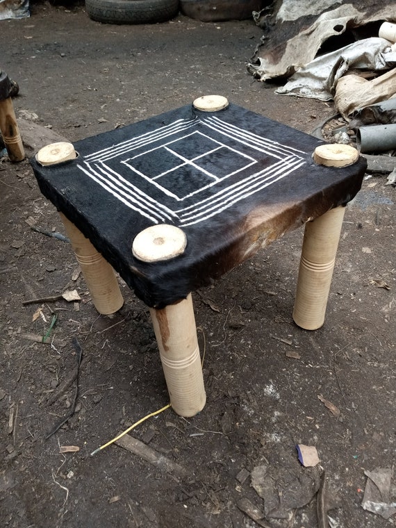 Kenya Kamba Tribe Stool Chair Square Triangle Cowhide | Etsy