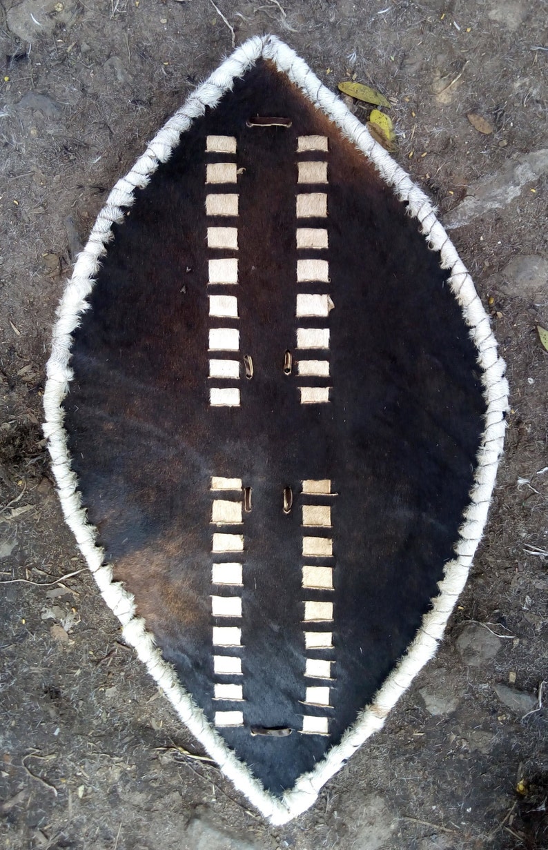 Original 60x24 Zulu Warriors Shield Functional Black & White Cowhide ...