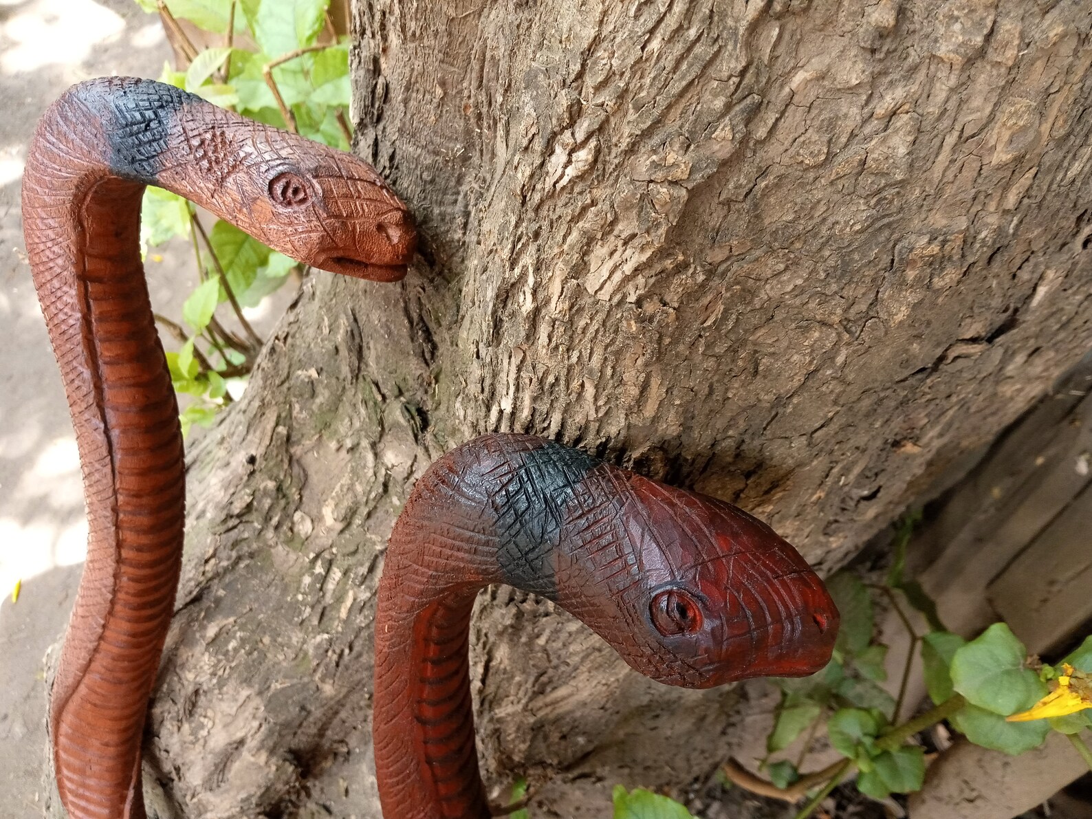 Red Mahogany African Viper Snake Hiking Walking Stick Cane Handmade ...
