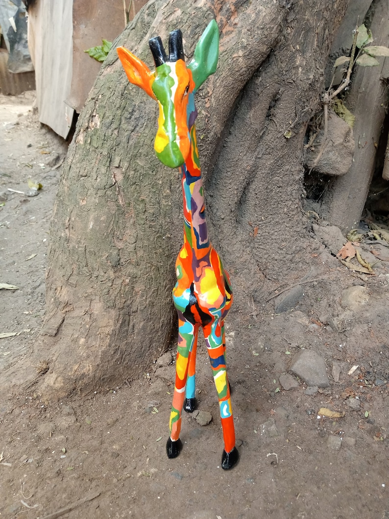 Jacaranda Wood Giraffe Multicolor Original Kamba Painted Tribal Coffee ...