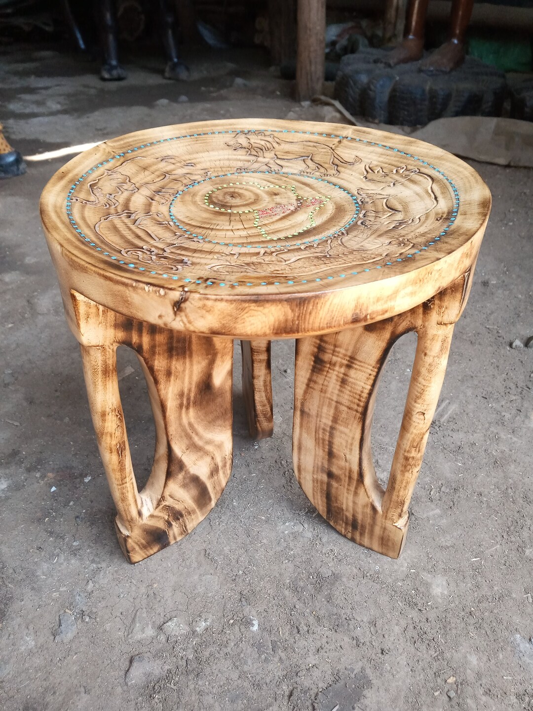 Kenya Kamba Tribe Stool Chair Beads Solid 1-piece Olivewood African ...