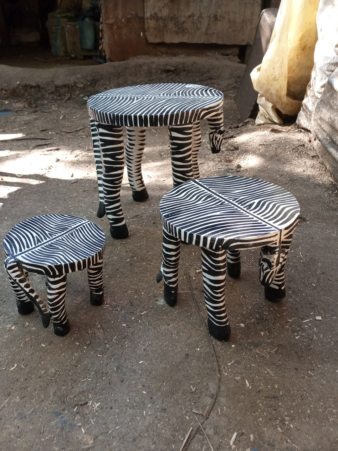 Set of 3 Side Table Stools Plant Stands Original African Hardwood Home ...