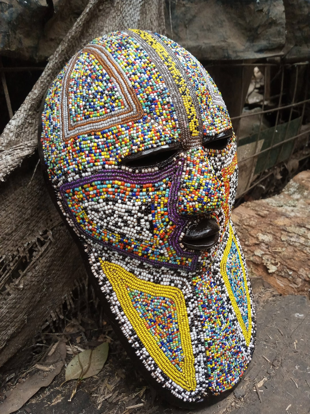Beaded Tabwa Tribal Mask DRC Africa Decorative Original Wood Carving ...
