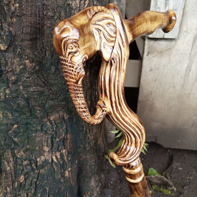 Original African Elephant Head Handle Hiking Stick Walking Cane ...