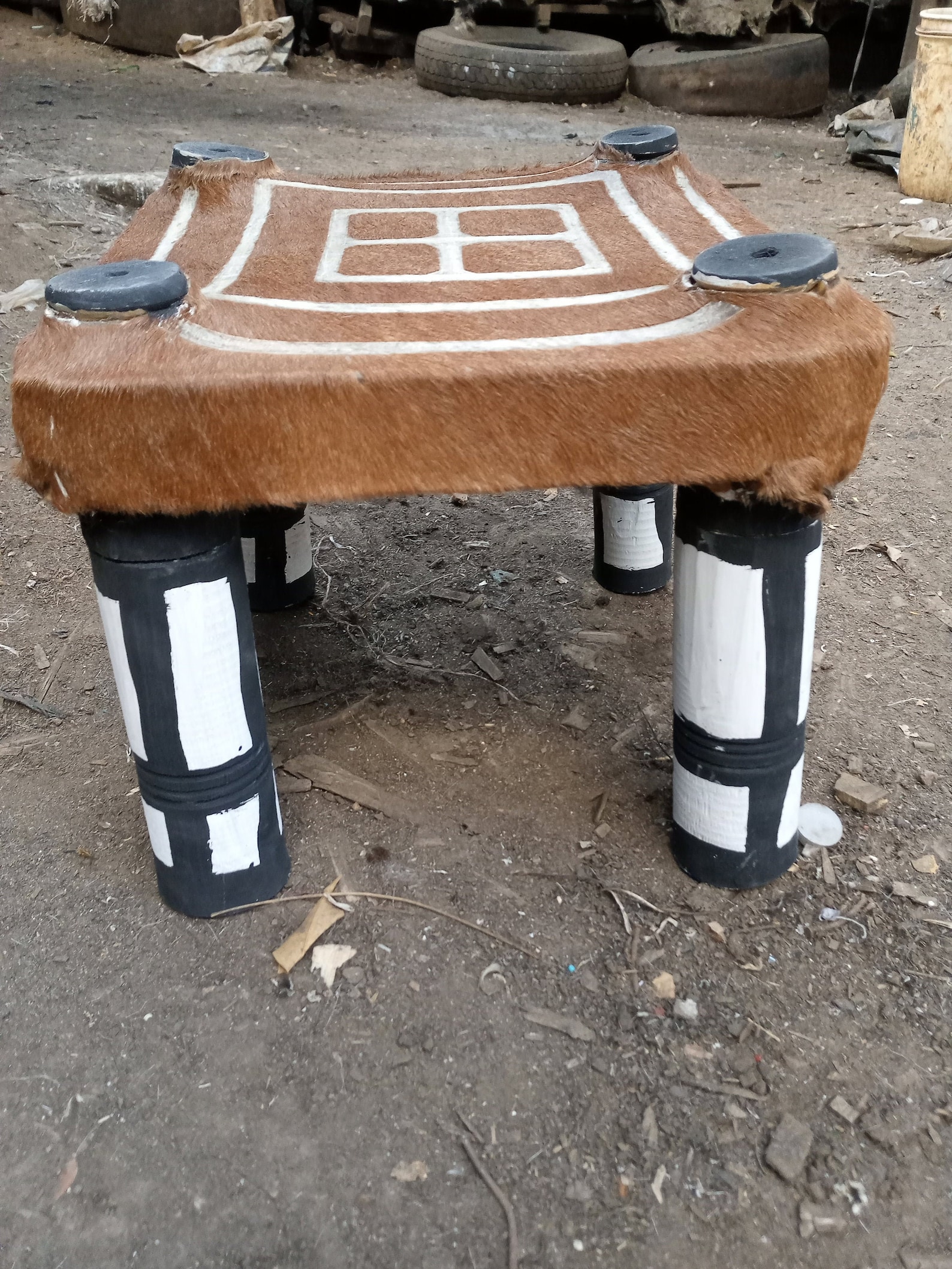 Kenya Kamba Tribe Stool Chair Square Triangle Cowhide - Etsy