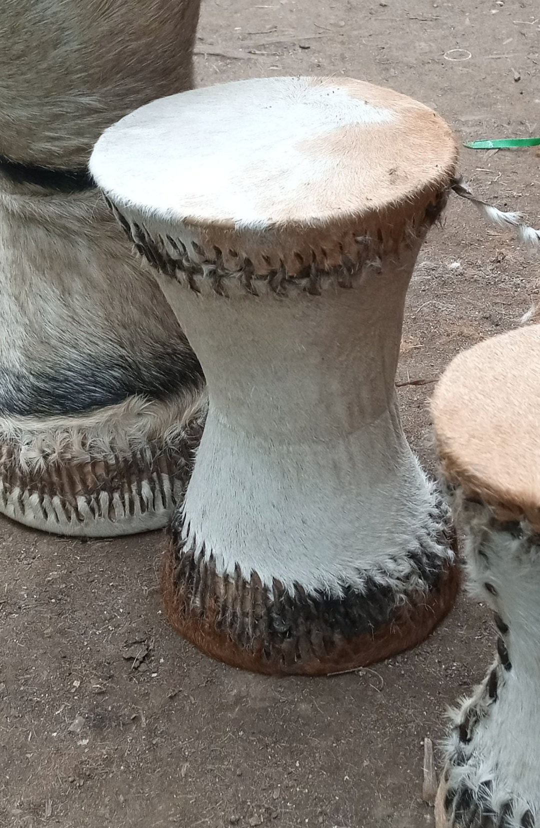 Double Bongo Side Table Drum Original Cowhide Leather Fully Functional ...