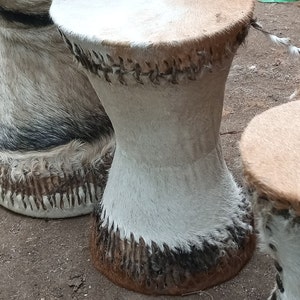 Double Bongo Side Table Drum Original Cowhide Leather Fully Functional ...