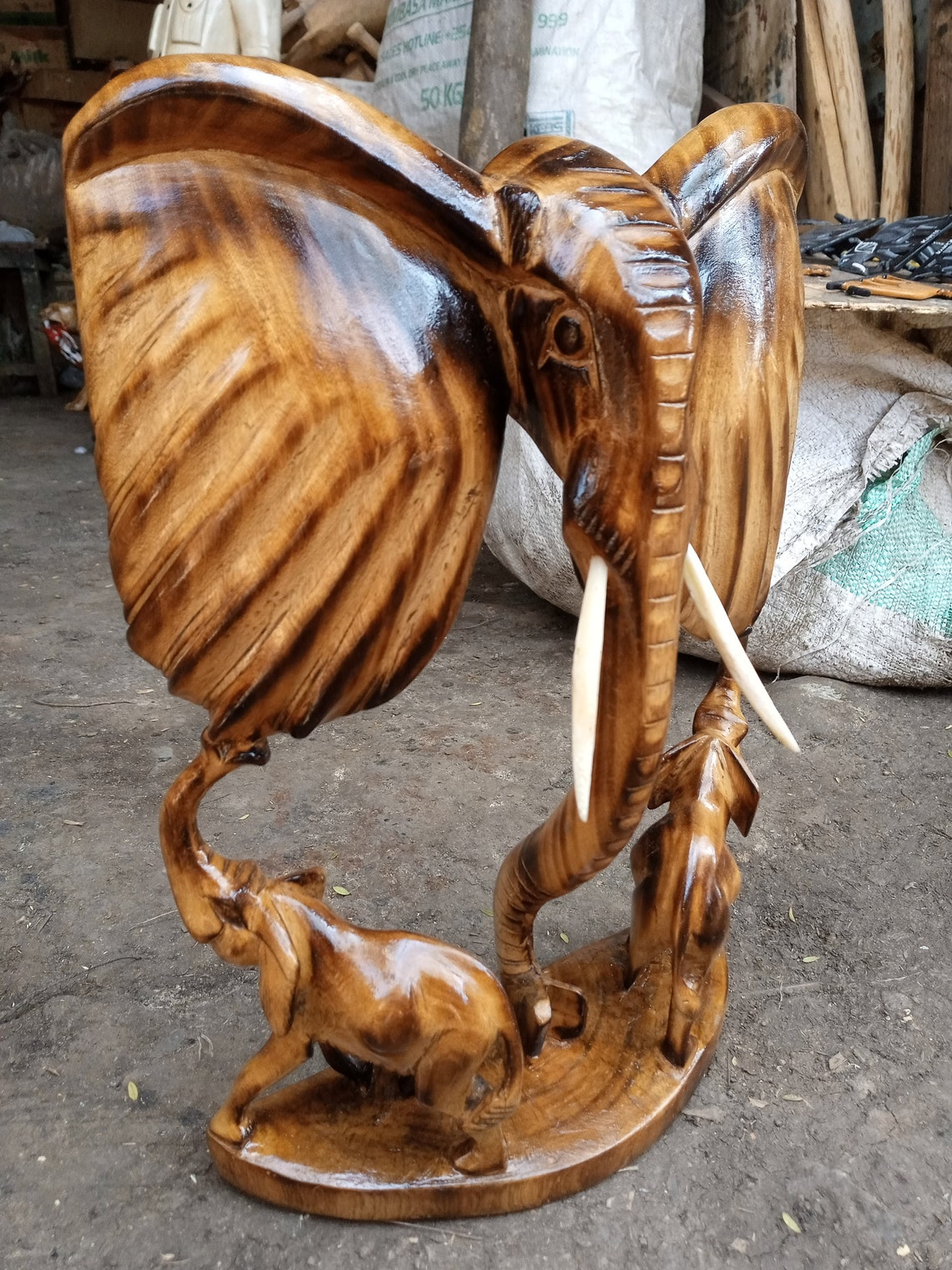 Kamba Tribal Plaque Elephant Mask Kenya Africa Olivewood Carving ...