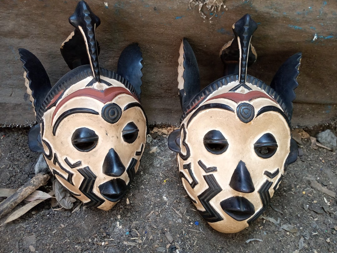 2PCS Lulua Tribe Original Masks Vintage DRC Africa Wood Art Carving ...