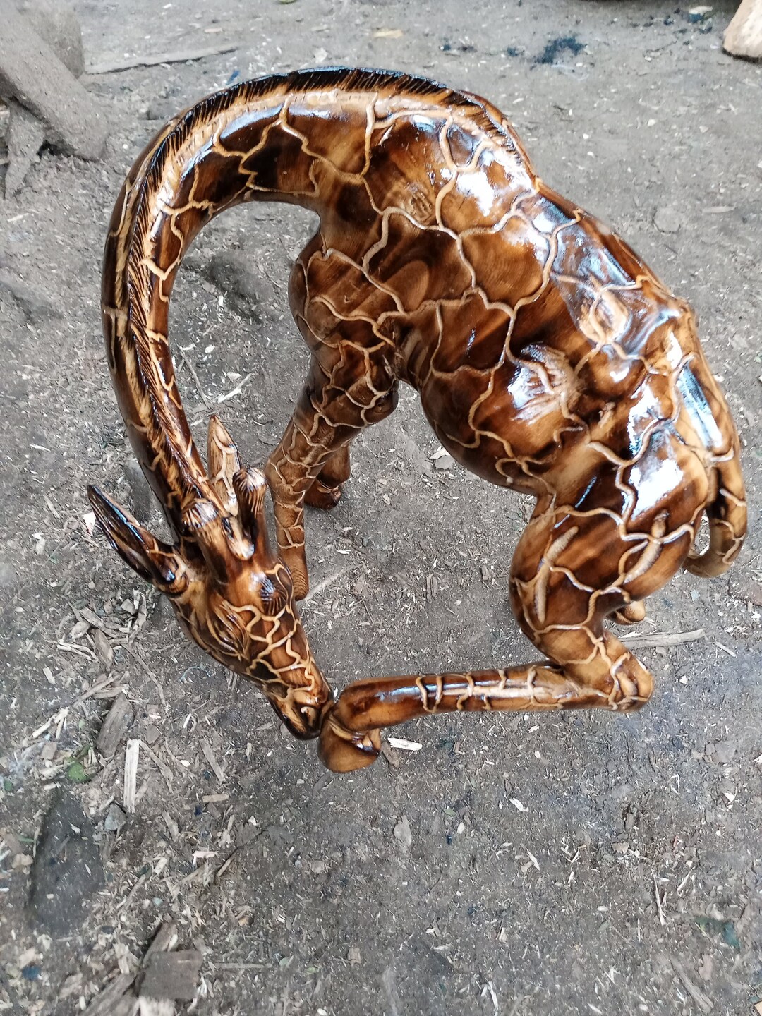 Giraffe Cleaning Foot Original Kamba Tribe Table Shelf Floor Art Kenya ...