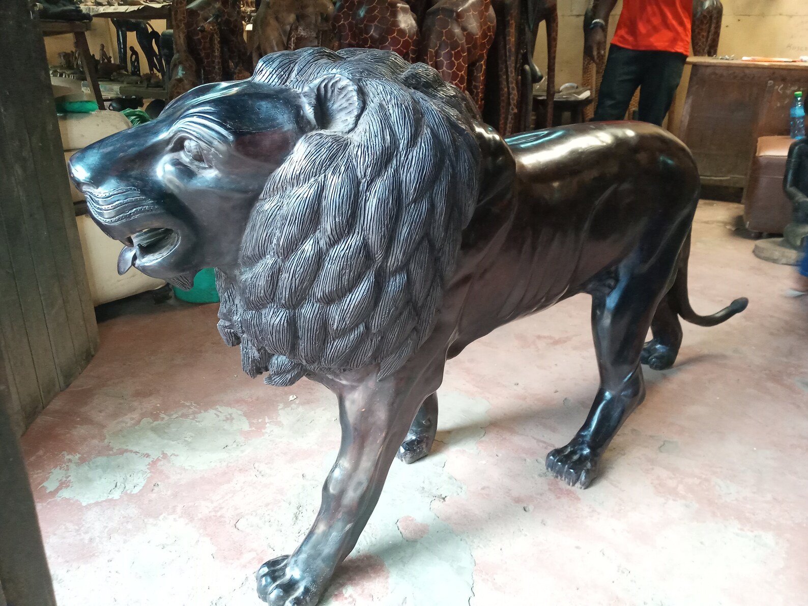 Life Size Vintage Lion Walking Solid Ironwood Original Kamba Art Kenya ...