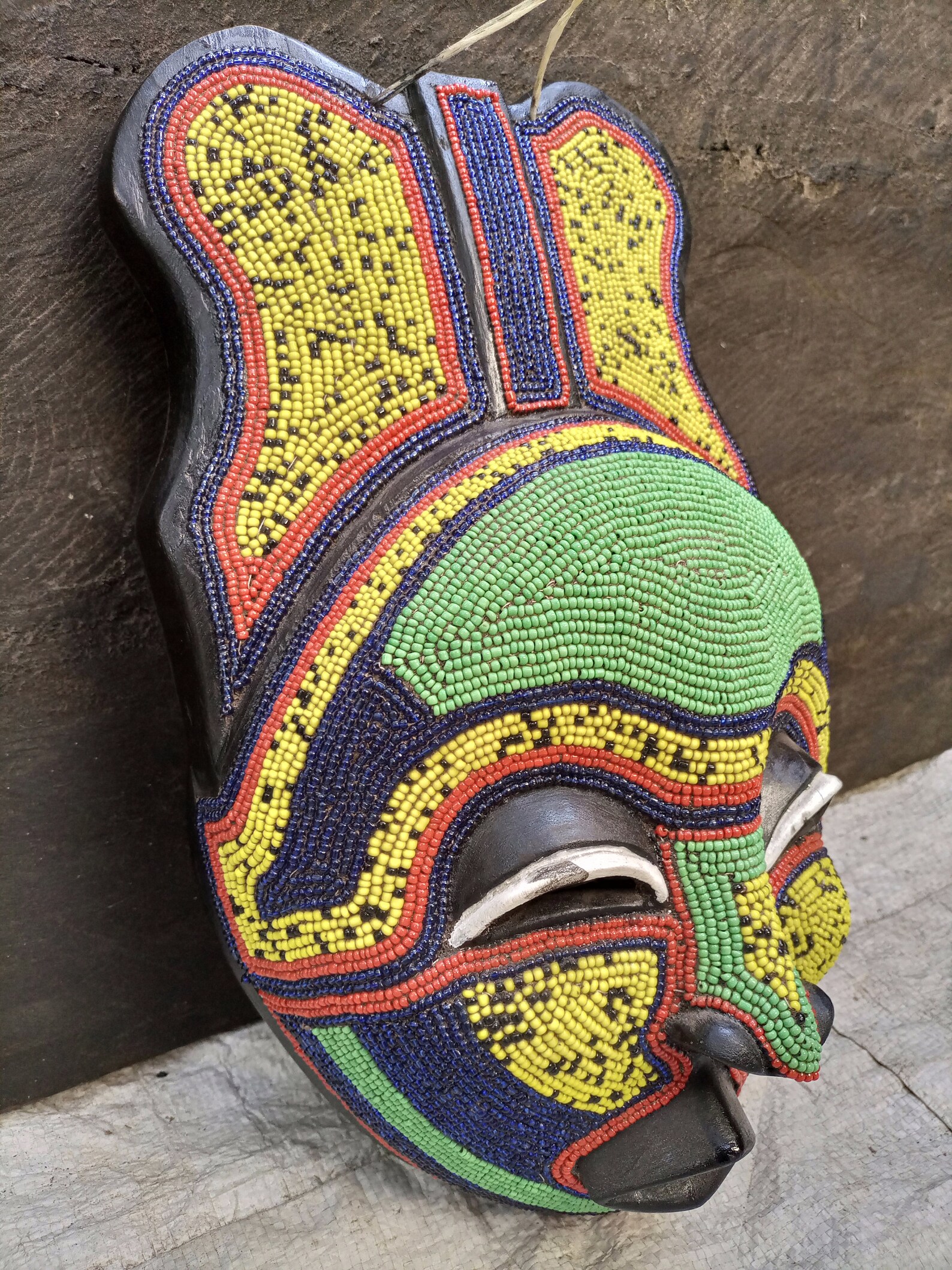 Vintage Aka Tribe Beaded Green Yellow Mask DRC Africa Original | Etsy