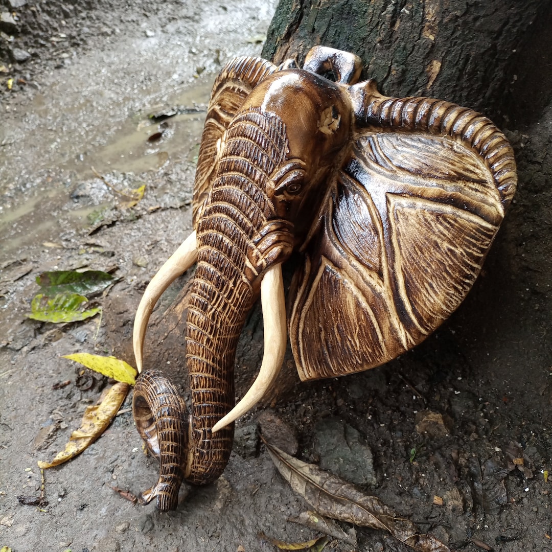 Elephant Mask Kenya Africa Olivewood Carving Kamba Tribal Plaque Wall ...
