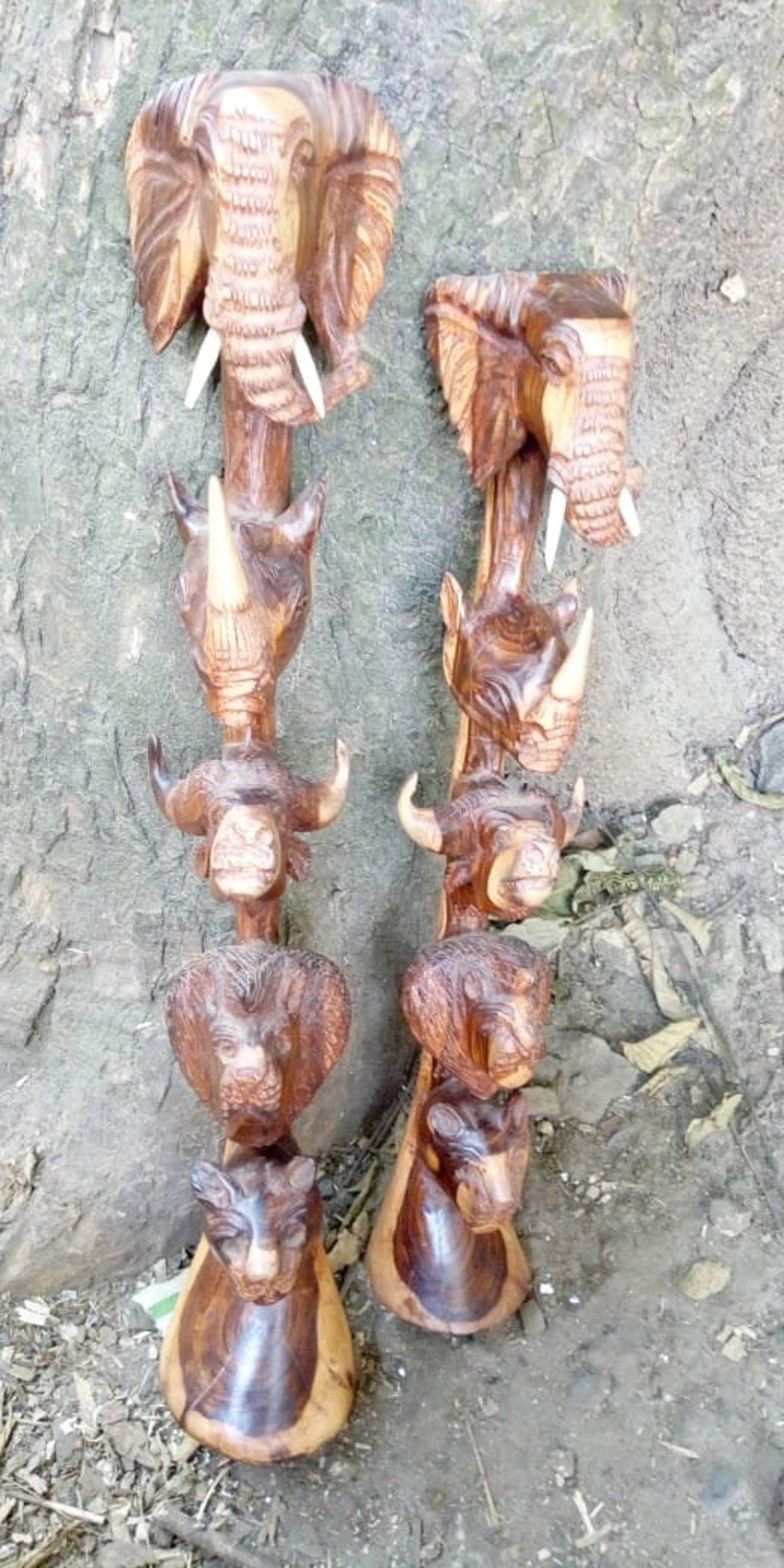 Rosewood Big 5 Animals Original Kamba Tribe Art Kenya Africa Table ...