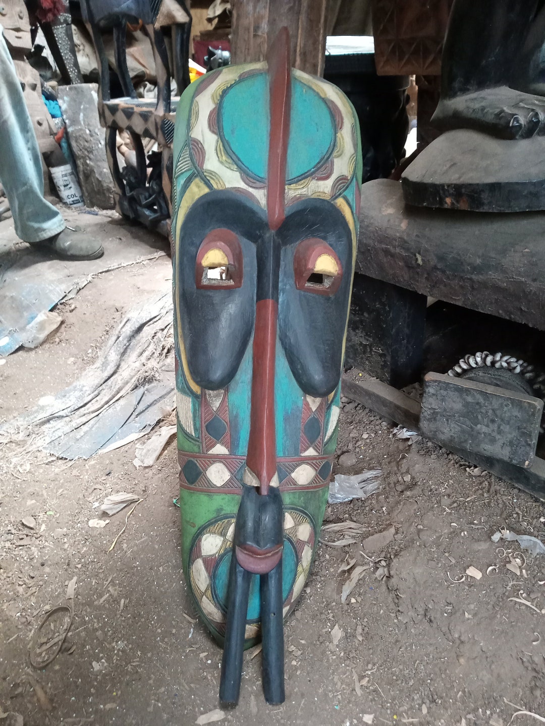Original Suku Tribe Vintage Tribal Checkered Tall Mask DRC Africa Wood ...
