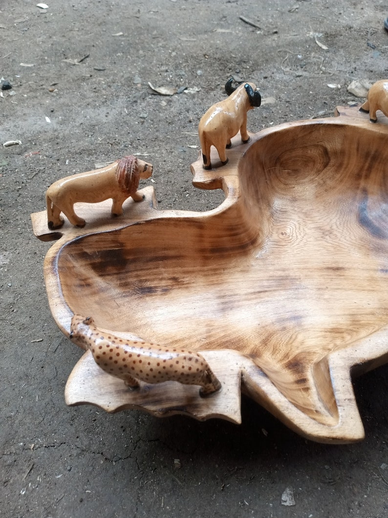 Kamba Tribe "big Five Animals Africa Bowl" Hand Carved Jacaranda Wood ...