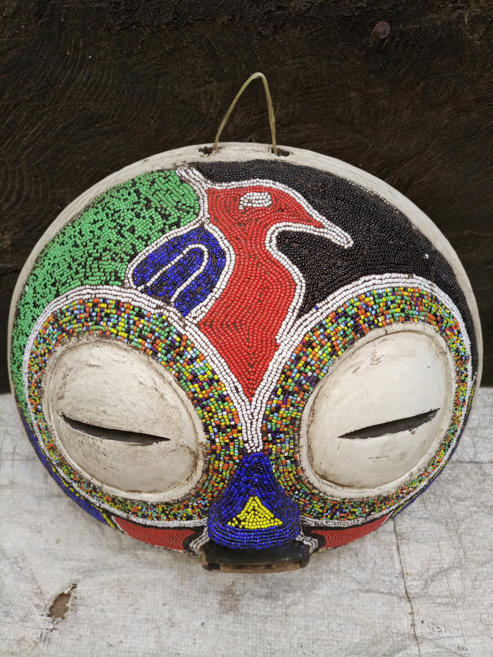 Vintage Kuba Tribe Round Beaded Mask DRC Africa Congo Original Wood Art ...