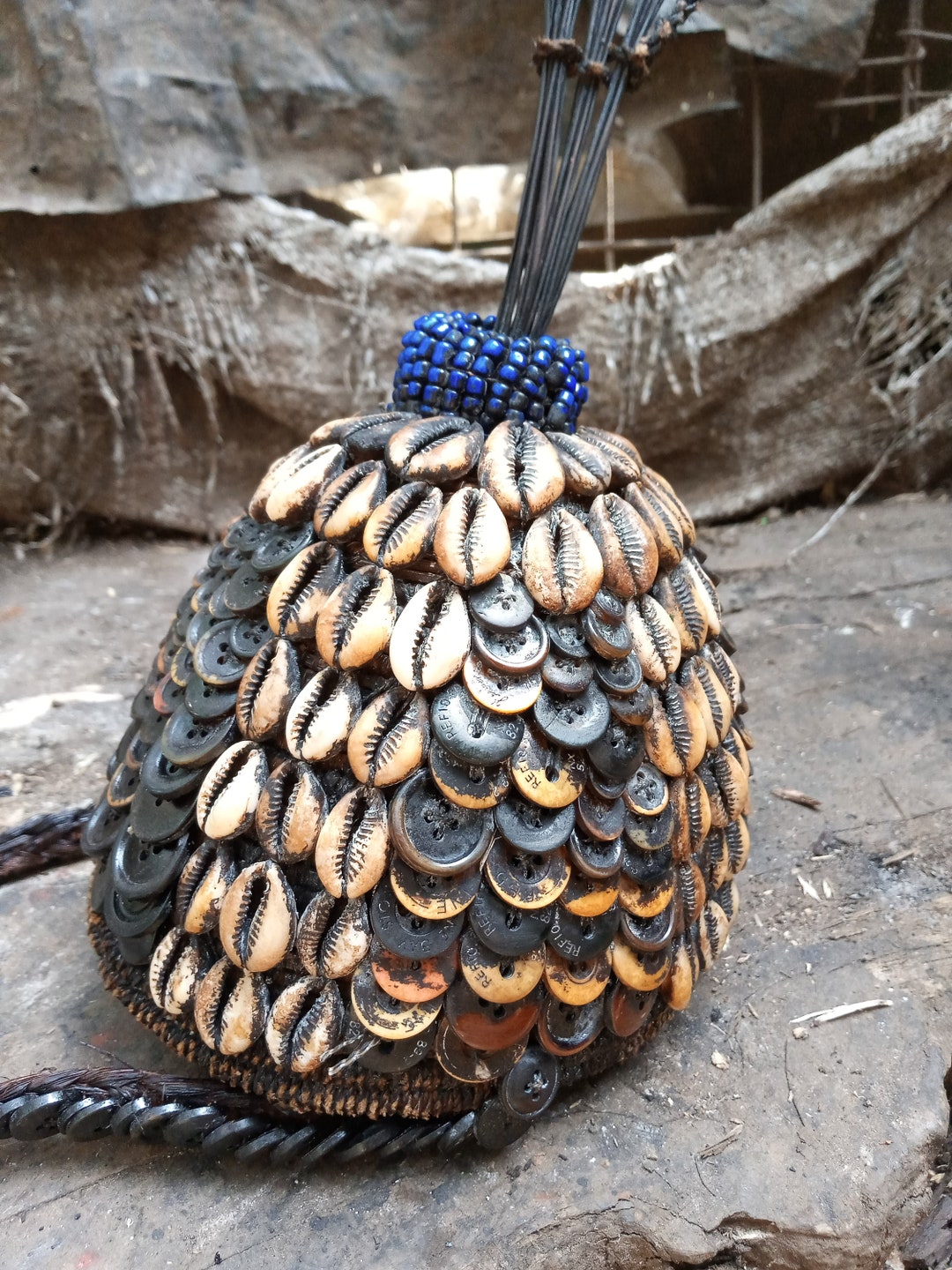Original Lega Tribe Cap Hat DRC Africa Sisel Metal Beads Buttons Shells ...