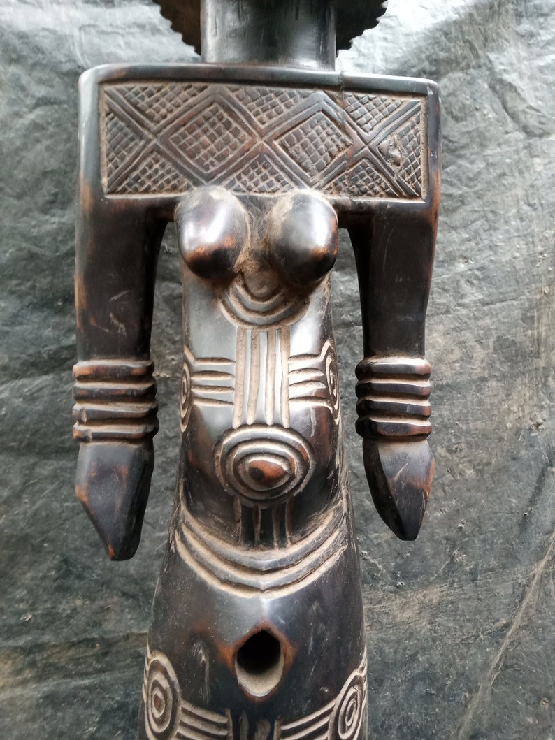 2-Sided Vintage Trumpet Buyu Tribe Carved Wood Original DRC | Etsy
