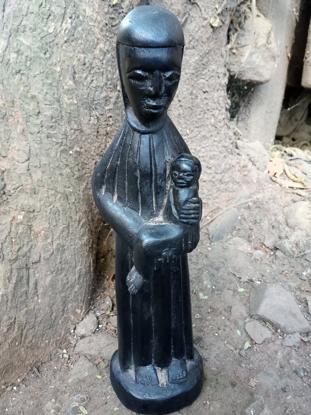 Carved Jacaranda Wood "baby Jesus & Mary" Original Kamba Tribal Art ...
