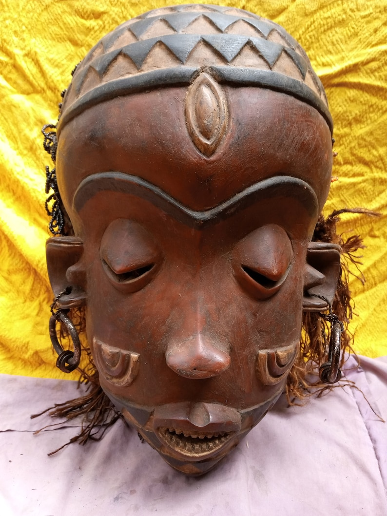 Original Pende Tribe Vintage Tribal Mask Metal Earrings Sisel Hair ...