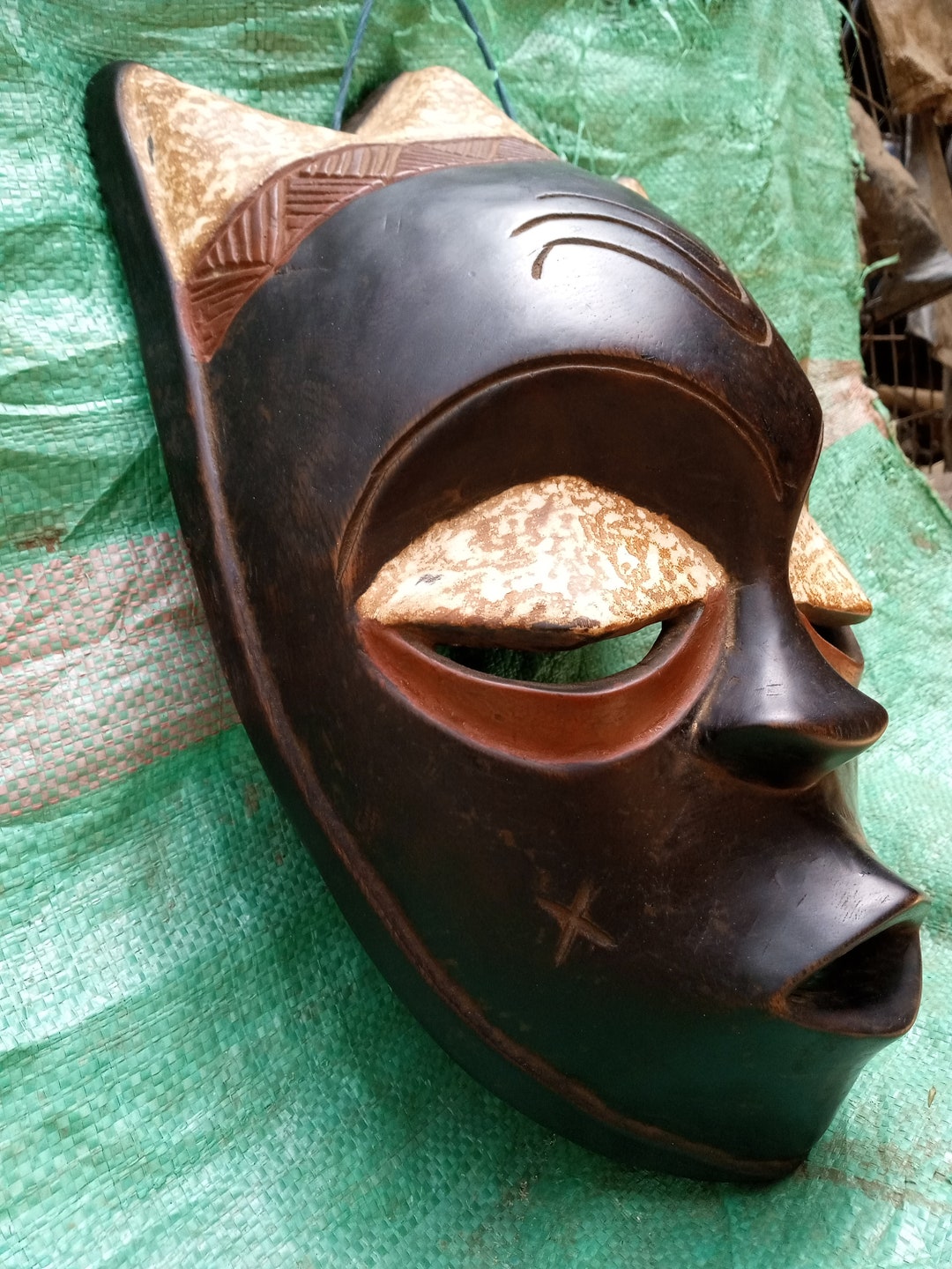 Original Pende Tribe Vintage Tribal Mask Checkering Wall Hanging USED ...