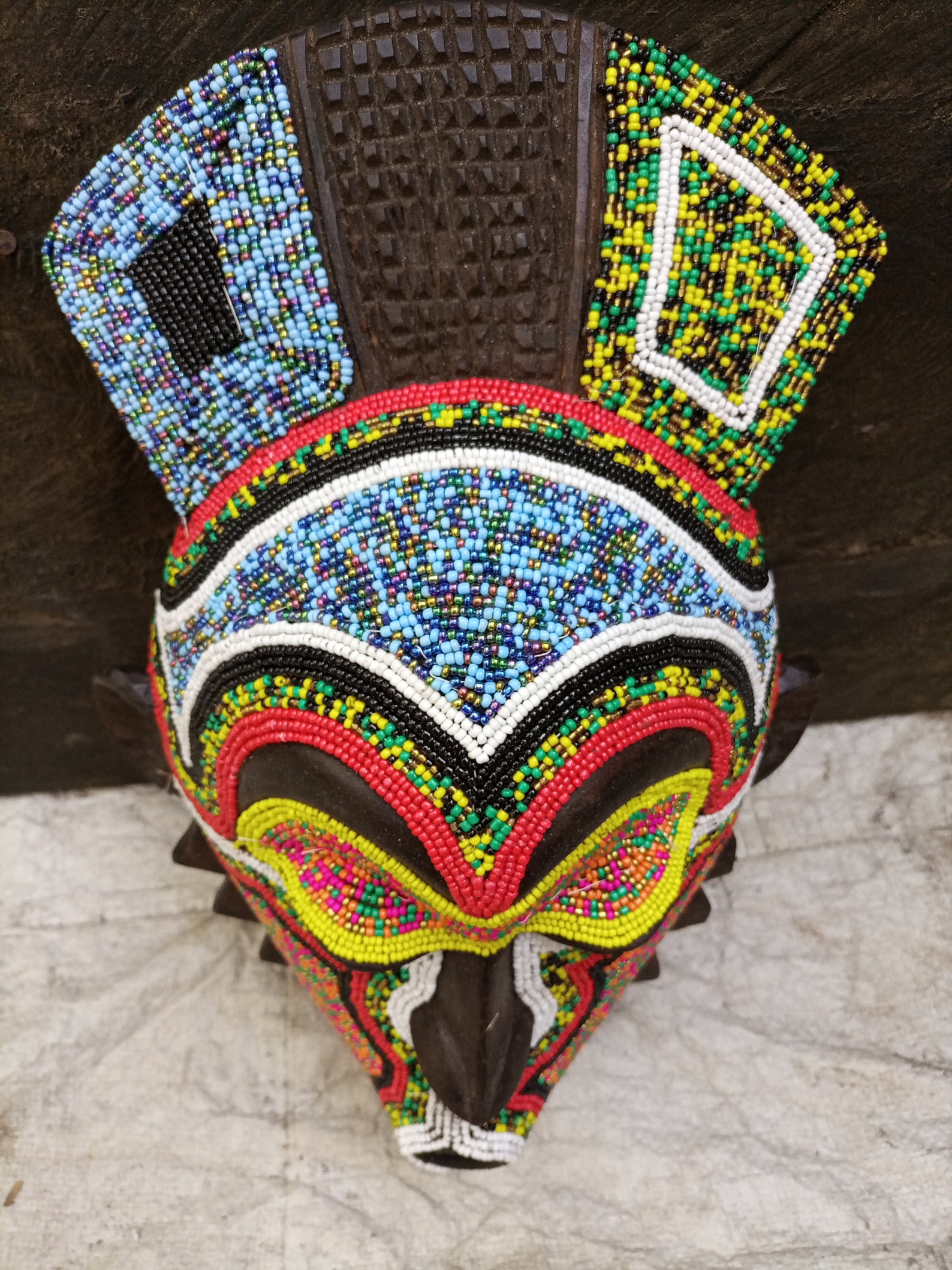 Kusu Tribe Beaded Mask Multicolor Pink Original Carved Wood - Etsy