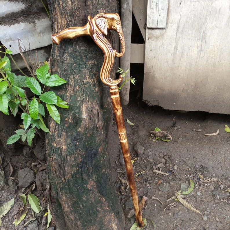 Original African Elephant Head Handle Hiking Stick Walking Cane ...