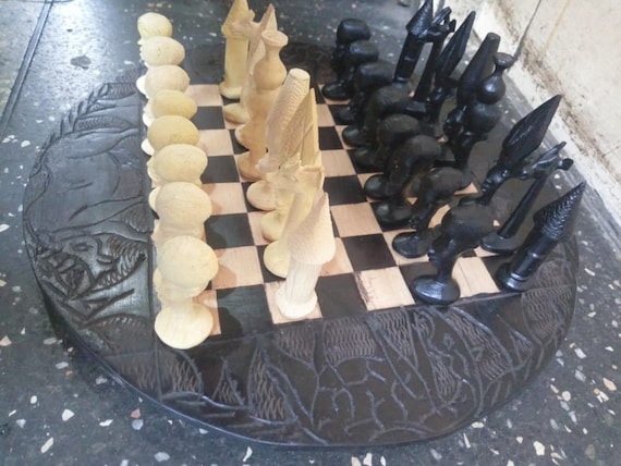 Solid Black Wood Chess Set Game Carved Pieces Makonde Tanzania - Etsy