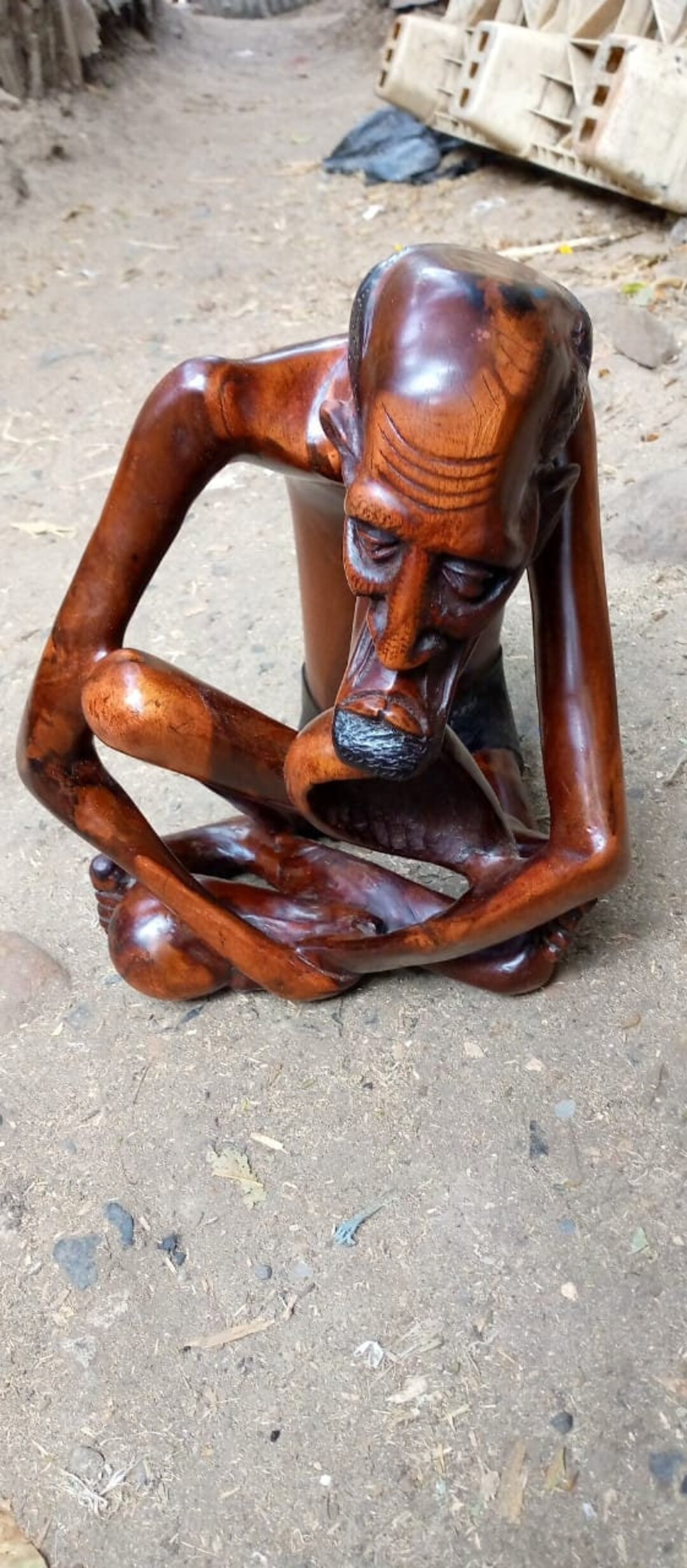 Carved Rose Wood Ironwood "sitting Tired Maasai Elder" Original Kamba ...