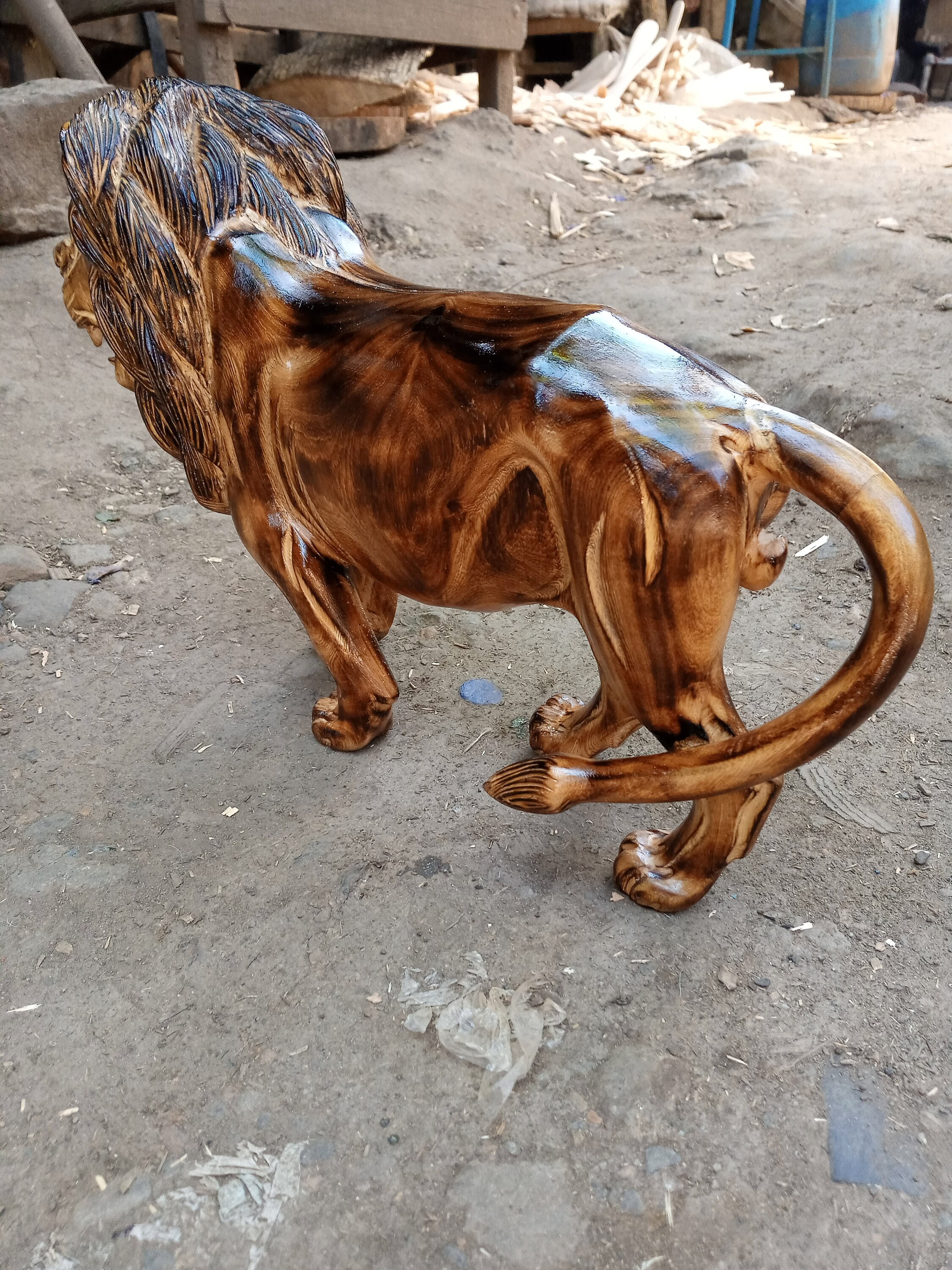 Male Roaring Lion Solid Olivewood Original Kamba Tribe Table Art Kenya ...