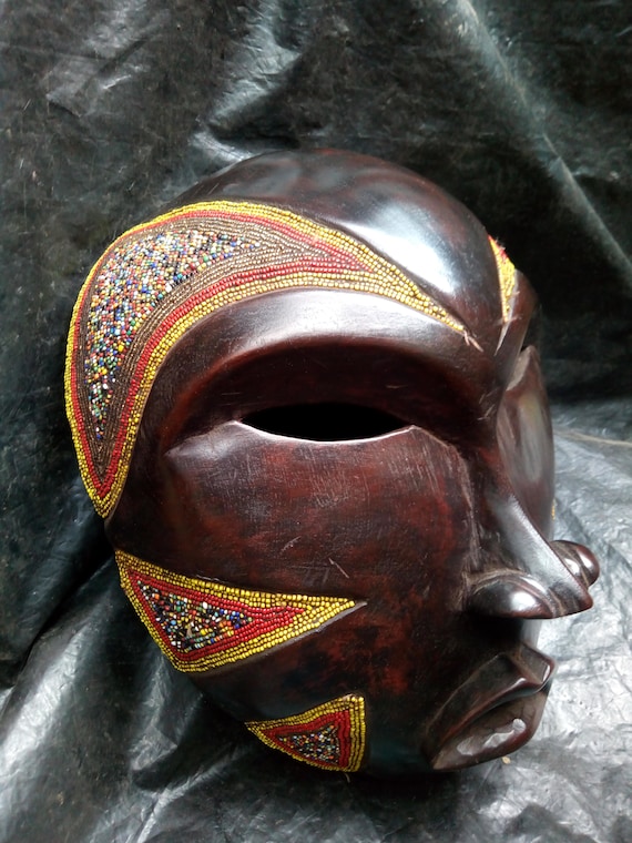 Original Congo Beaded Boa Tribe Mask African Large Wood Art - Etsy