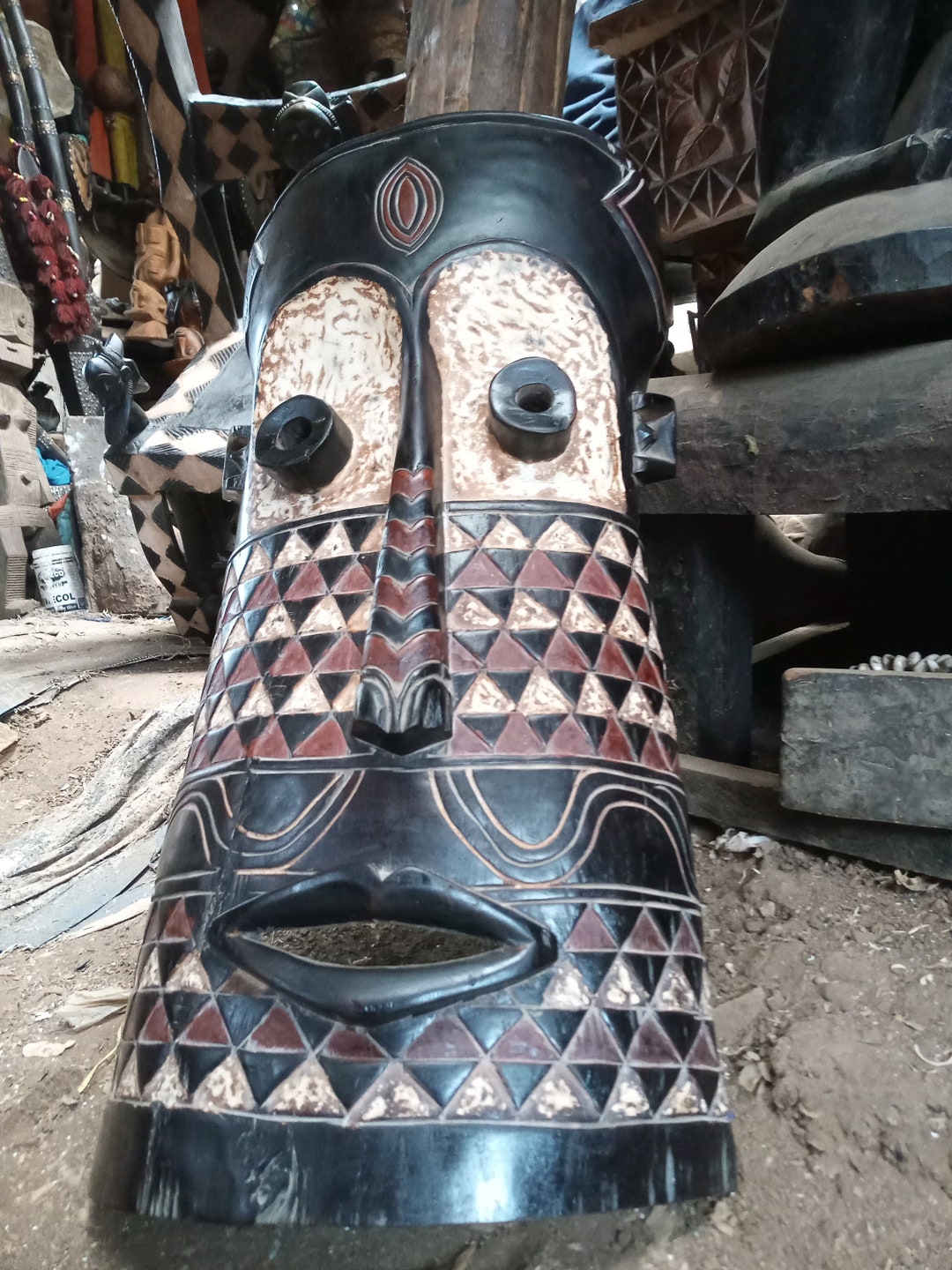 Original Pende Tribe Vintage Tribal Mask Checkering Wall Hanging USED ...