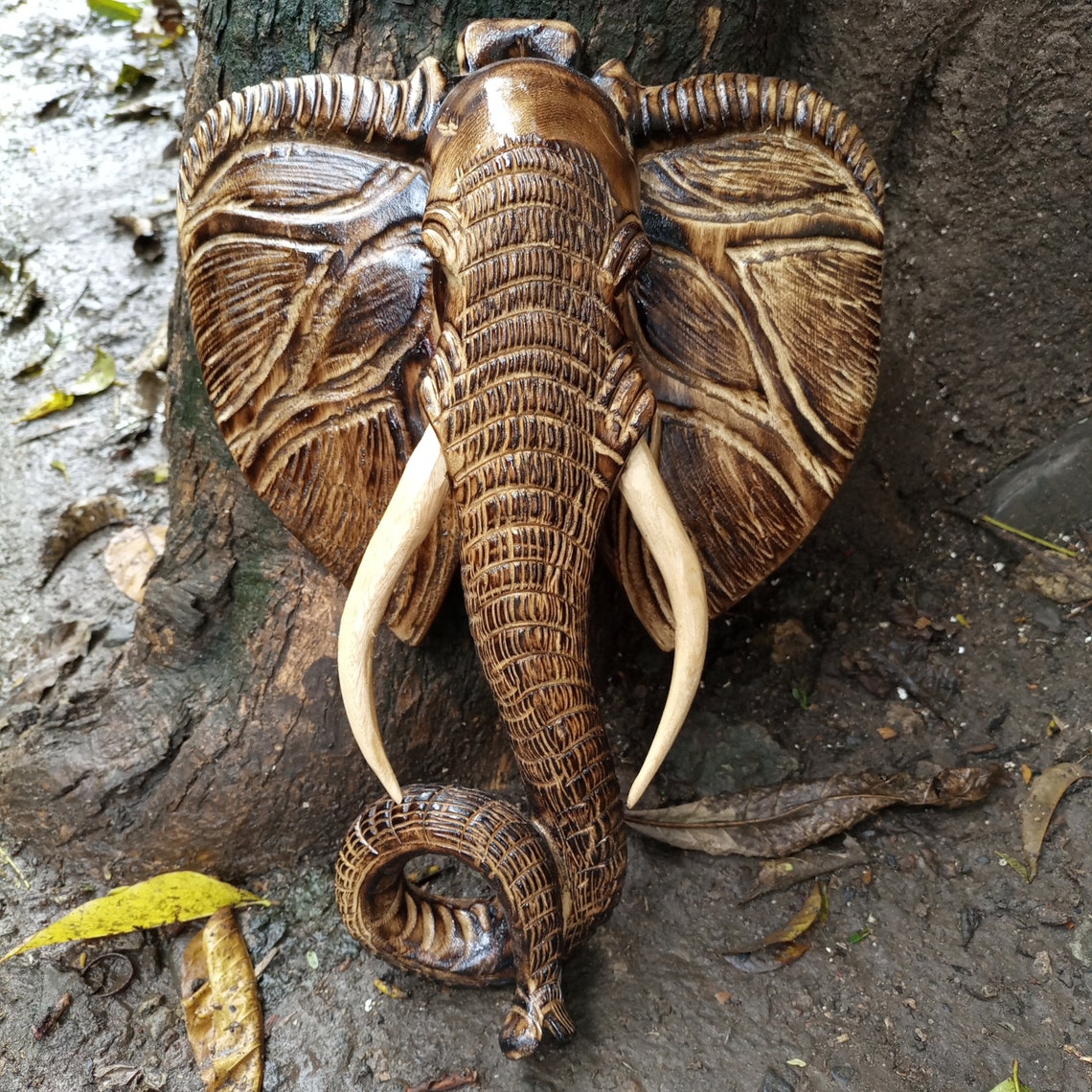 Elephant Mask Kenya Africa Olivewood Carving Kamba Tribal Plaque Wall ...