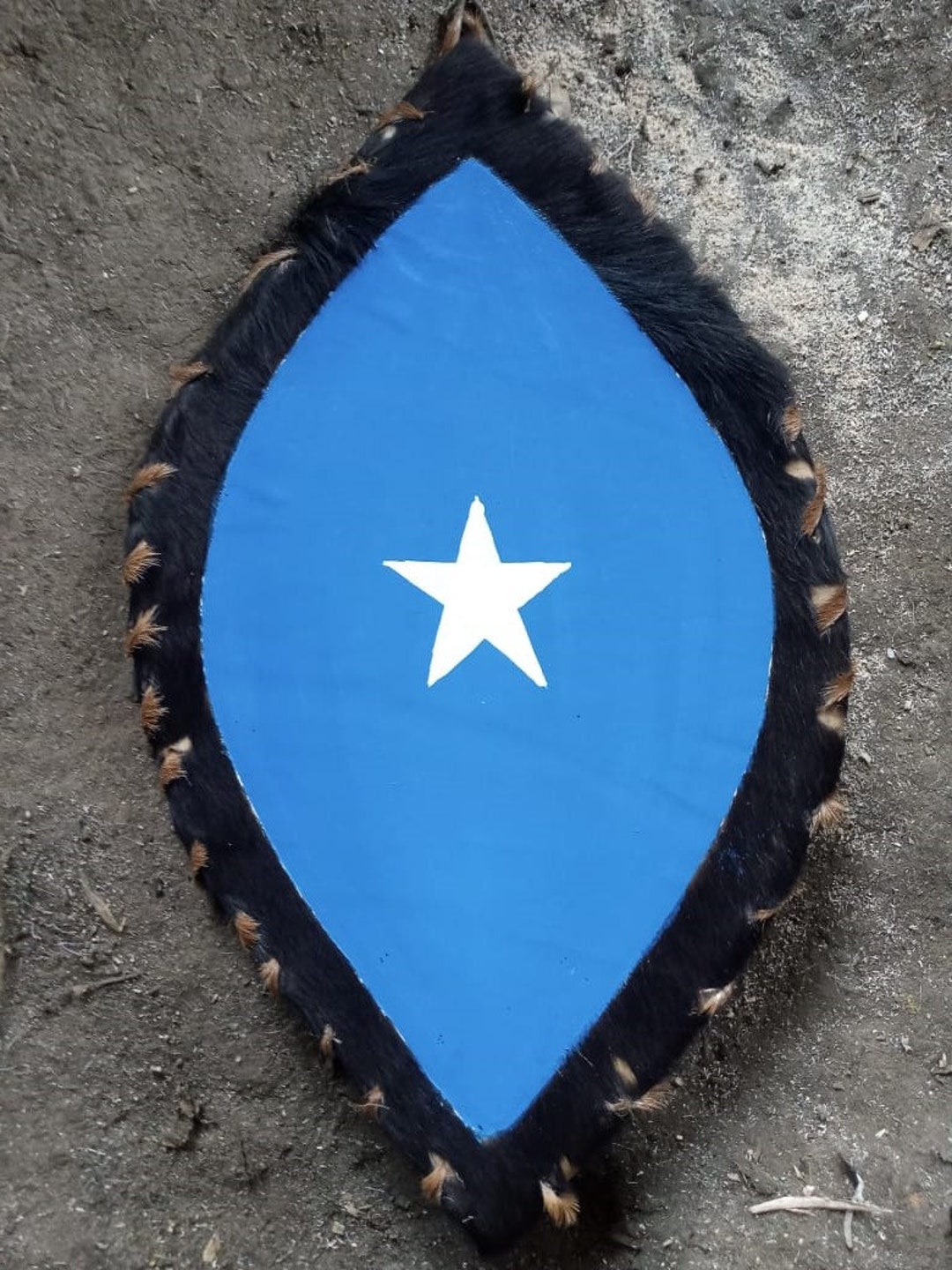 Original Somalia Shield Fully-functional Black White Blue Painted Cowhide Leather Handmade Kenya ...