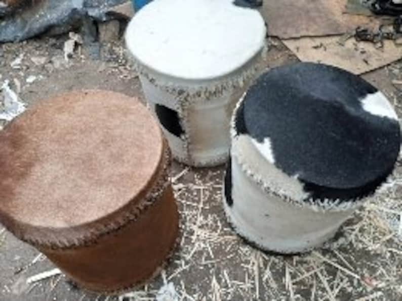 Double Water Drum Side Table Original Cowhide Leather Fully Functional ...