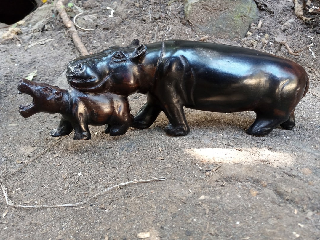 Blackwood or Rosewood "hippopotamus & Baby" Original Kamba Table Art Kenya Africa Sculpture ...