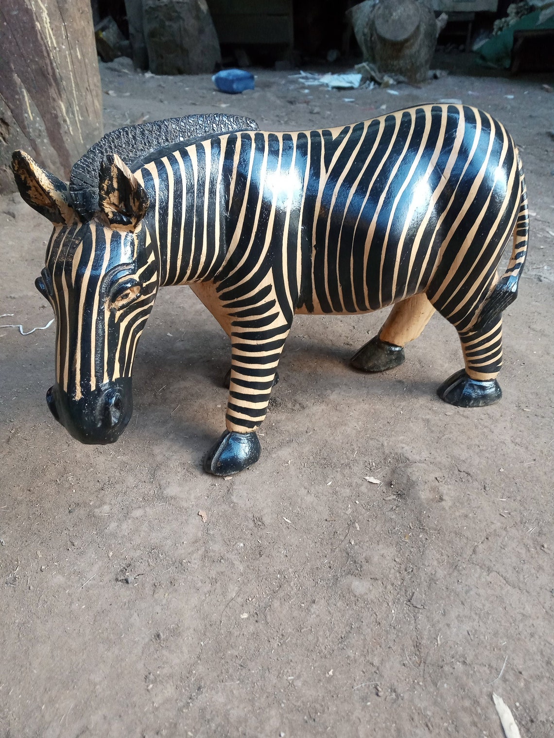 Jacaranda Wood Zebra Black White Original Kamba Painted Tribal Coffee ...