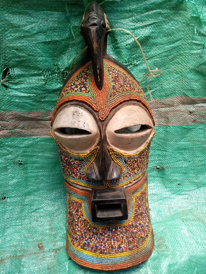 Original Songe Tribe Vintage Beaded Bird Mask DRC Africa Wood - Etsy