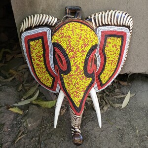 Kamba Tribal Plaque Beaded Elephant Mask Kenya Africa Carving Wall ...