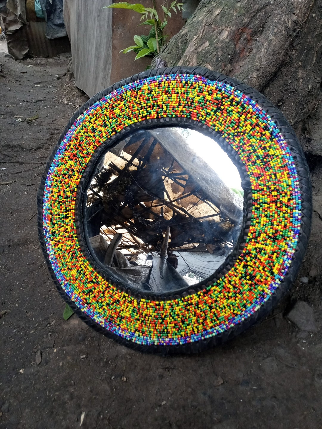 Original Large Round Shape Beaded Cowhide Leather Functional Glass ...