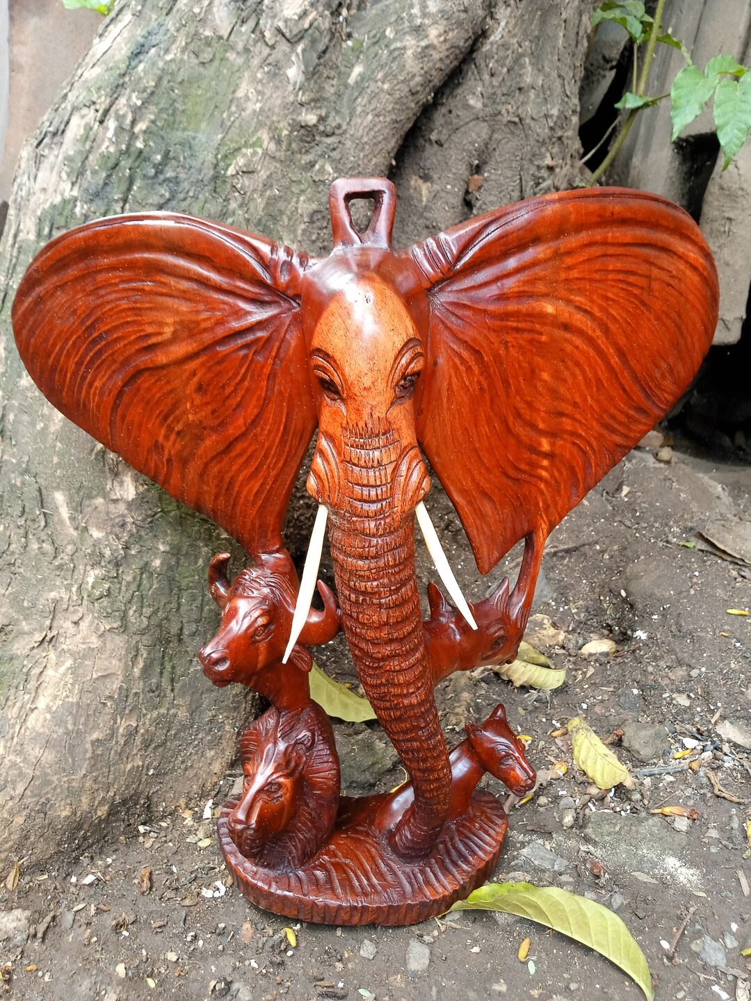 Big 5 Elephant Head Stand Kamba Tribe Kenya Africa Rosewood Blackwood ...