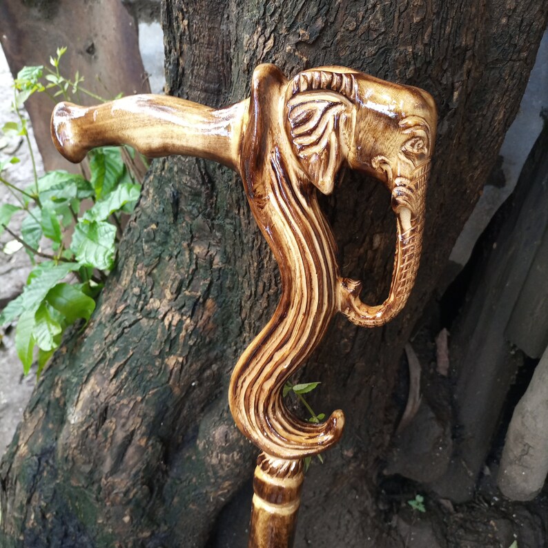 Original African Elephant Head Handle Hiking Stick Walking Cane ...