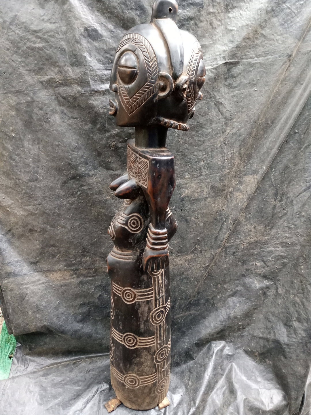2-sided Vintage Trumpet Buyu Tribe Carved Wood Original DRC Africa ...