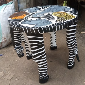Set of 2 Side Table Stools Big 5 Animals Hardwood Africa Original Home ...